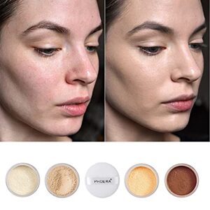 2 Pcs PHOERA Setting Powder and Face Primer, Control Oil Brighten Skin Color Cover Face Setting Loose Powder。 (02 Cool Beige + makeup primer)