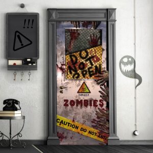 tatuo halloween zombie door cover banner,scary horror halloween decoration,caution zombies decorations for halloween party indoor outdoor decoration 78.7 x 35.4 inch/200 x 90 cm