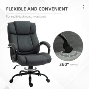 Vinsetto High Back Big and Tall Executive Office Chair 484lbs with Wide Seat, Computer Desk Chair with Linen Fabric, Adjustable Height, Swivel Wheels, Charcoal Grey