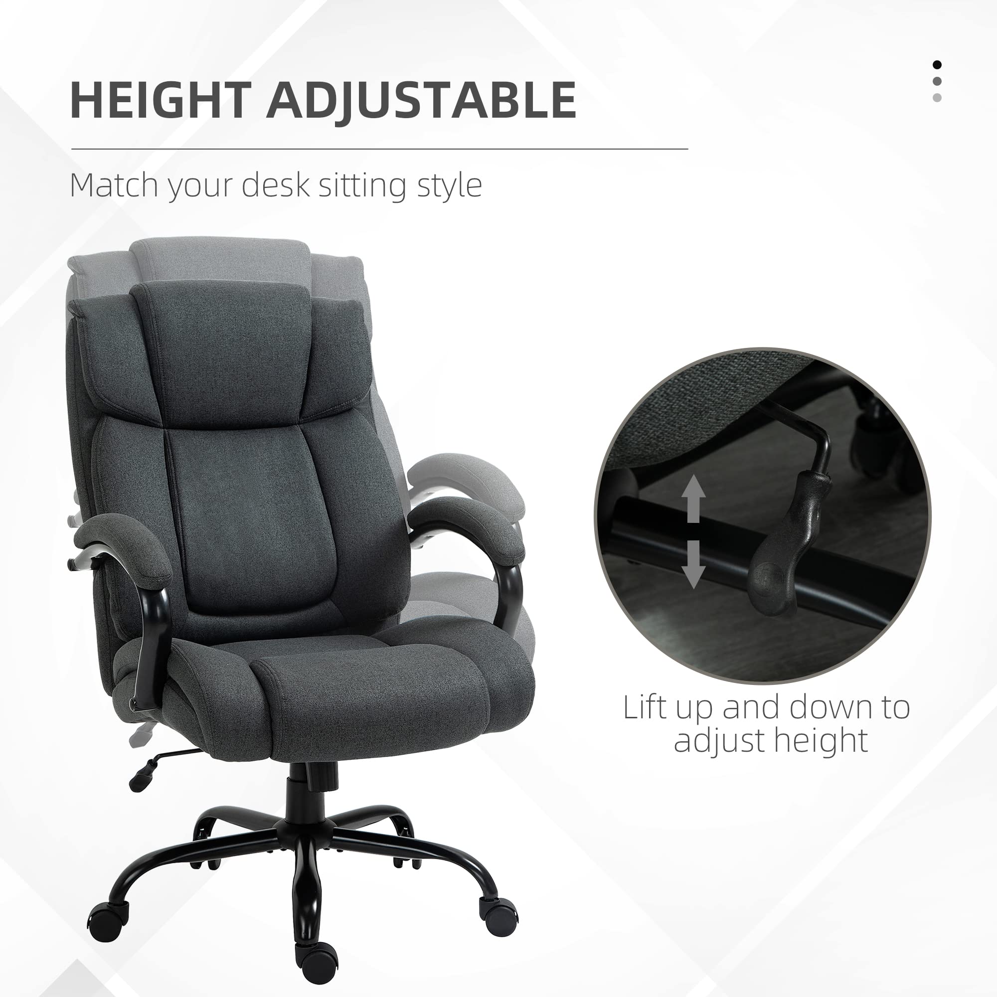 Vinsetto High Back Big and Tall Executive Office Chair 484lbs with Wide Seat, Computer Desk Chair with Linen Fabric, Adjustable Height, Swivel Wheels, Charcoal Grey