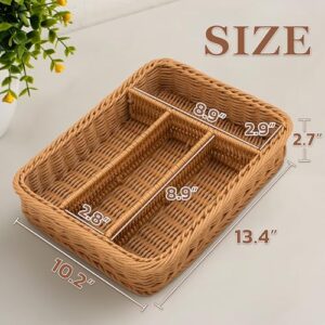 myHomeBody Rectangle Wicker Utensil Holder, Utensil Organizer, Cutlery Organizer for Kitchen Organization, Kitchen Utensil Drawer Organizer Kitchen Accessories, Resin Wicker 1 pc, Light Brown