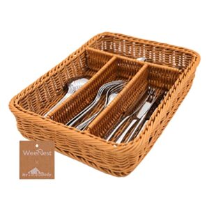 myhomebody rectangle wicker utensil holder, utensil organizer, cutlery organizer for kitchen organization, kitchen utensil drawer organizer kitchen accessories, resin wicker 1 pc, light brown