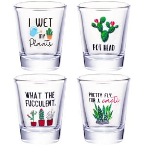 4 pieces plant succulent cactus shot glasses plant lover wine glass succulent cactus present mug christmas funny clear mug glass for women girls, 4 styles