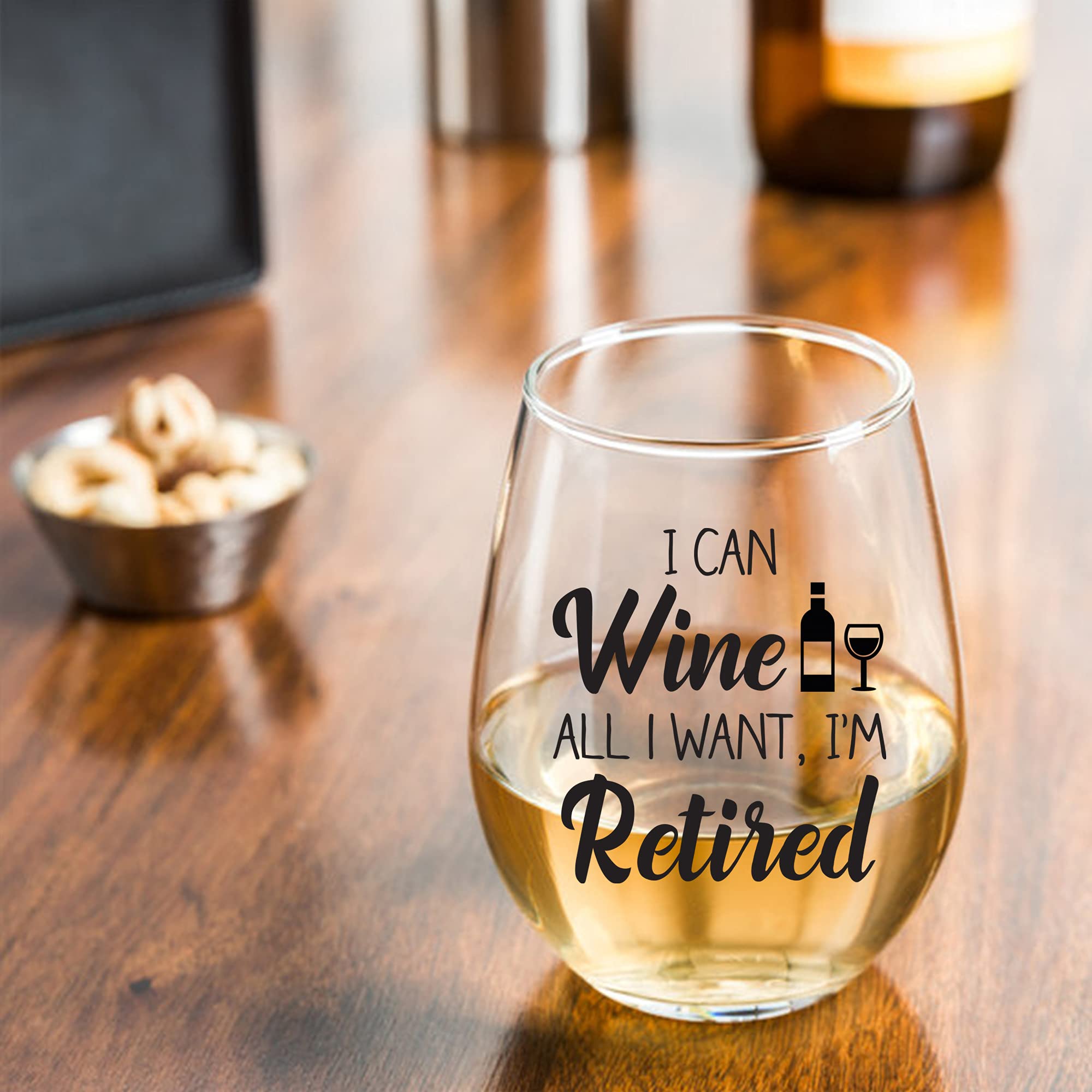 Momstir I Can Wine All I Want I'm Retired Funny Stemless Wine Glass 15oz - Funny Retirement Gift Wine Glass For Women - Humorous Gifts For Retired Coworkers