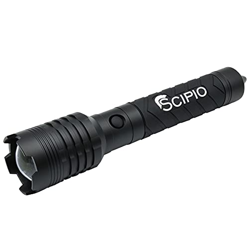 Scipio Tactical Rechargeable LED Flashlight - 4000 Lumens with Glass Breaker and Bright Light