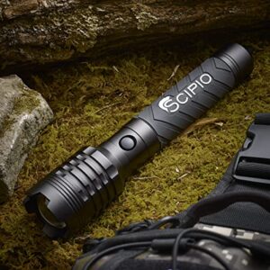 Scipio Tactical Rechargeable LED Flashlight - 4000 Lumens with Glass Breaker and Bright Light