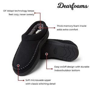 Dearfoams Men's Thompson Cozy Memory Foam Indoor Outdoor Clog House Slipper, Black, Large