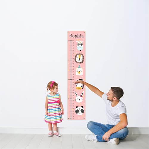 Personalized Canvas Growth Chart for Kids, Height Chart for Kids, Growth Chart Banner with Name (Animal 2)