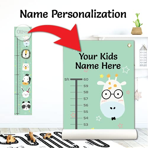 Personalized Canvas Growth Chart for Kids, Height Chart for Kids, Growth Chart Banner with Name (Animal 2)