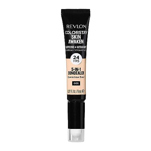 Revlon ColorStay Skin Awaken 5-in-1 Concealer, Lightweight, Creamy Longlasting Face Makeup with Caffeine & Vitamin C, For Imperfections, Dark Circles & Redness, 005 Fair, 0.27 fl oz