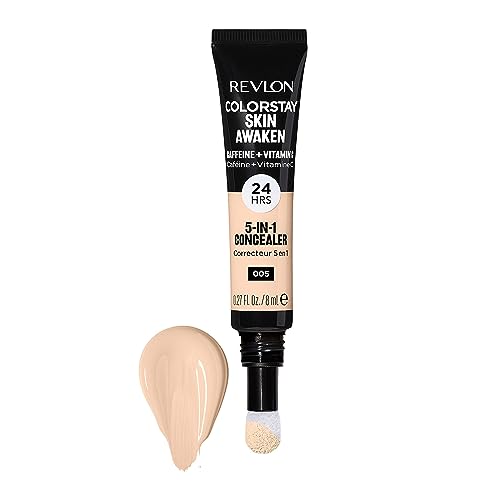 Revlon ColorStay Skin Awaken 5-in-1 Concealer, Lightweight, Creamy Longlasting Face Makeup with Caffeine & Vitamin C, For Imperfections, Dark Circles & Redness, 005 Fair, 0.27 fl oz