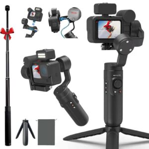 gimbal stabilizer,inkee falcon plus action camera gimbal compatible with gopro hero 12/11/10/9/8/7, osmo action 3/1,insta360 one r,support media mod, prvide extension rod and tripod