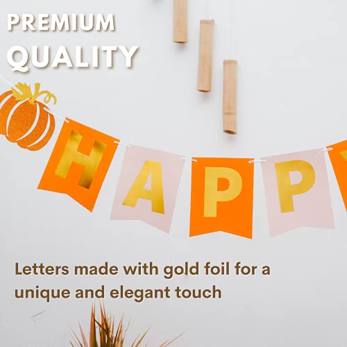 Pumpkin Happy Birthday Banner Party, Pumpkin Patch Pink and Orange Garland for Girls or Kids, Little Pumpkin Theme Decorations Baby Thanksgiving Fall Party, Autumn Halloween Party Supplies Decoration