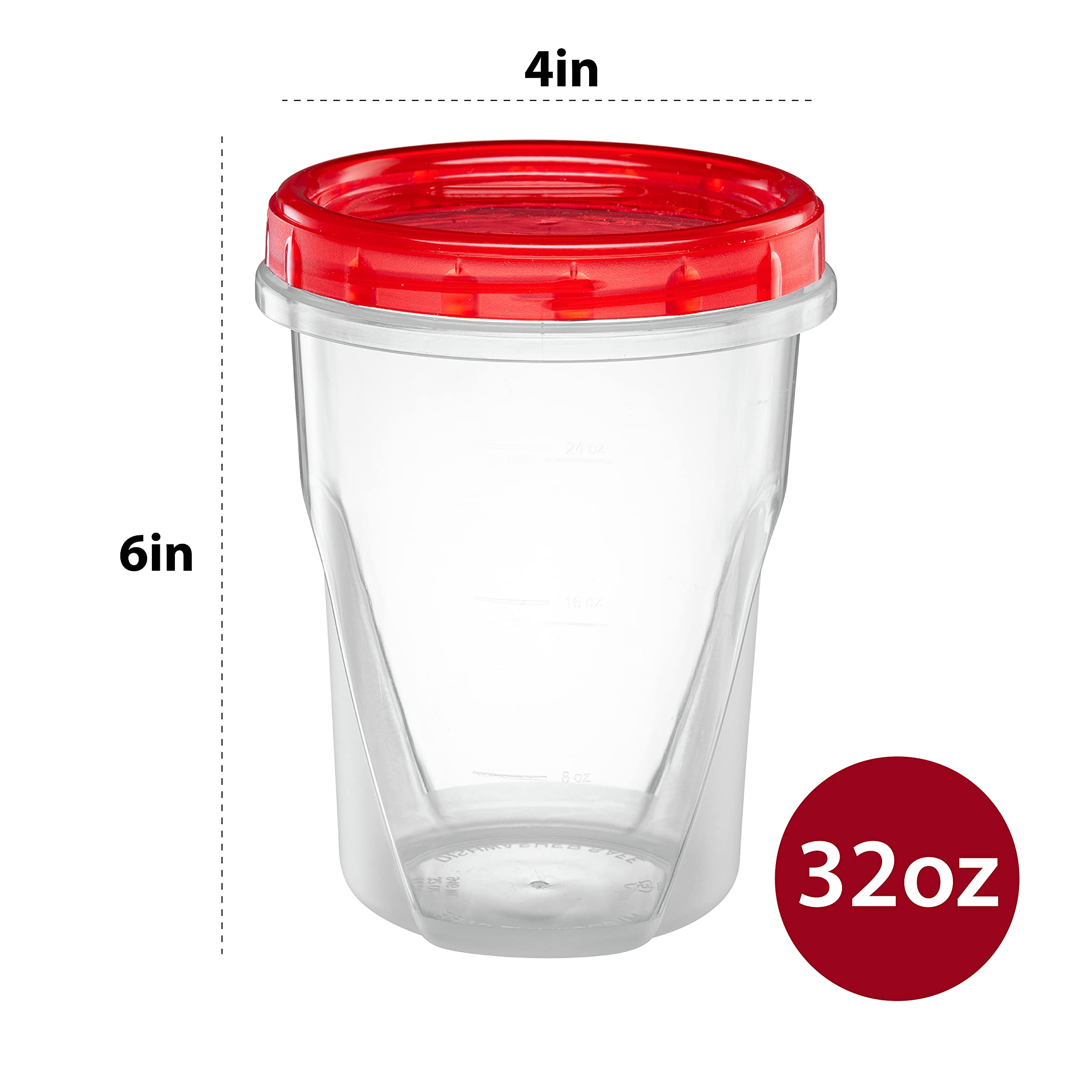 Elegant Disposables (32 Ounce 10 Pack) Twist cap Containers Clear Bottom With Red Top Screw on Lids Twist Top Food Storage Freezer Containers