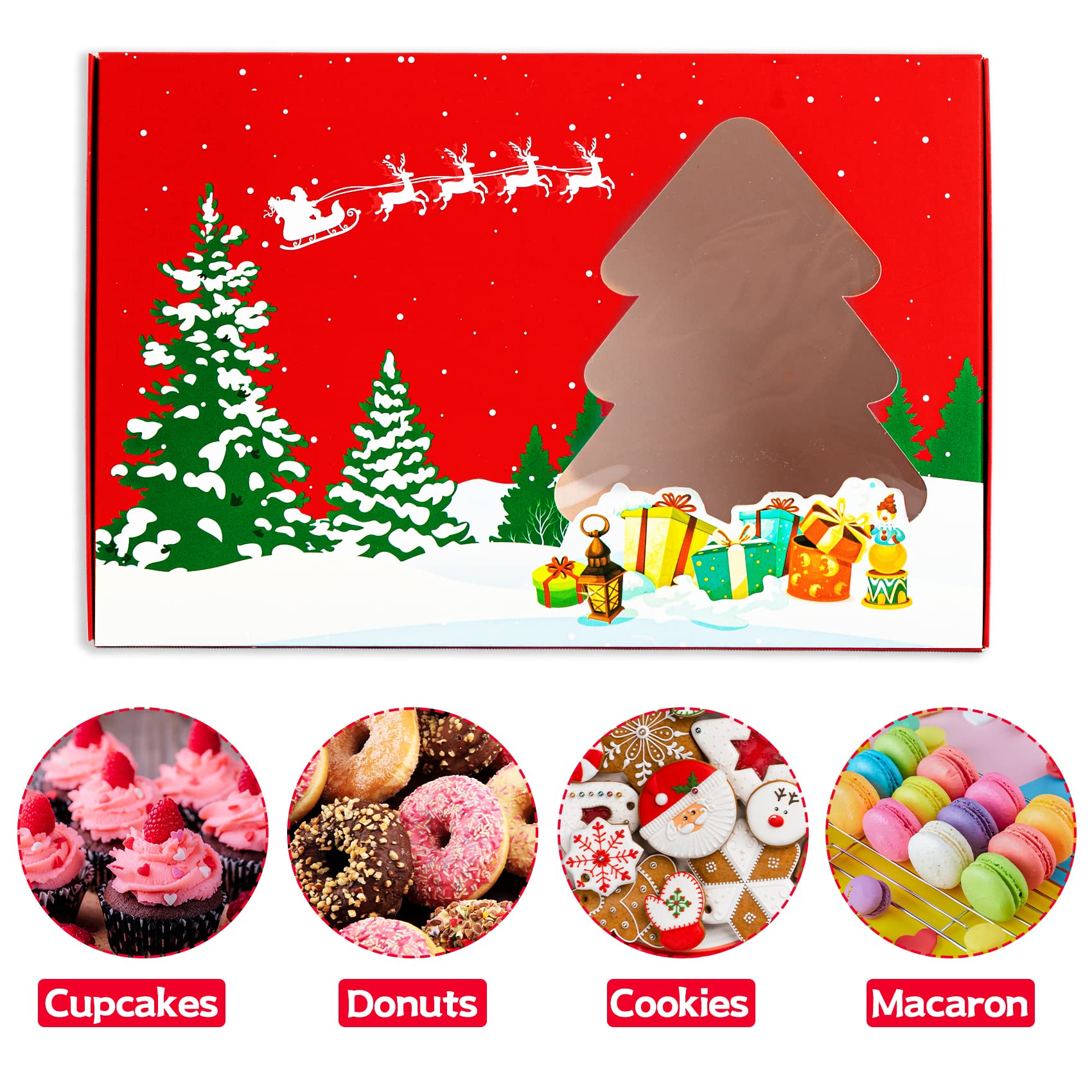 MISS FANTASY Christmas Cookie Gift Boxes - Frosted Holiday Containers with Window for Cookie Exchange, Candy Treats - 20 Pack