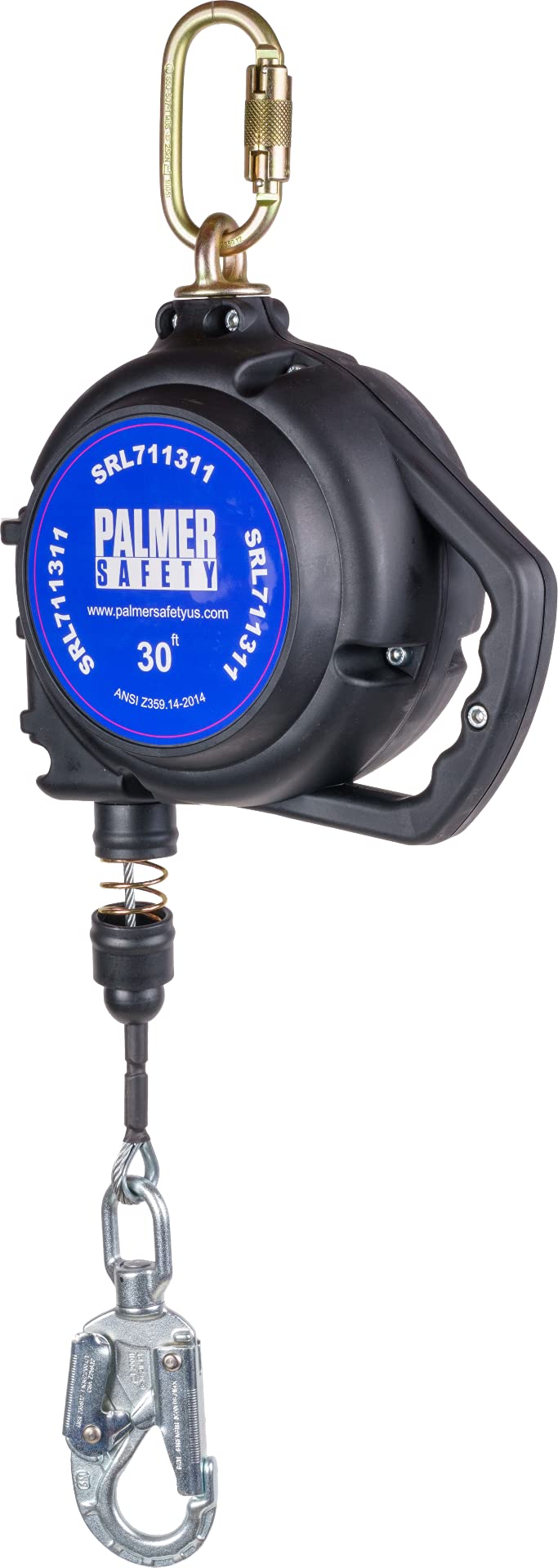 Palmer Safety SRD 30 FT. Self Retracting Lifeline I ANSI Z359.14-2021 Class 1 I SRL Device Swivel Top Galvanized Cable w/Small Steel Snap Hook I Fall Arrest Safety Yoyo