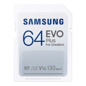 SAMSUNG EVO Plus Full Size 64 GB SDXC Card 130MB/s Full HD & 4K UHD, UHS-I, U1, V10 (MB-SC64K/AM)