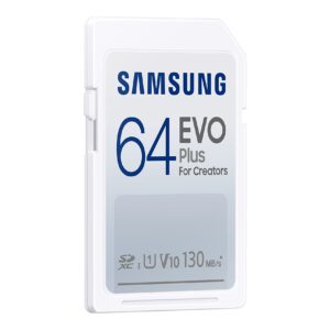 SAMSUNG EVO Plus Full Size 64 GB SDXC Card 130MB/s Full HD & 4K UHD, UHS-I, U1, V10 (MB-SC64K/AM)