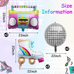 6 Pieces Roller Skate Balloon Boom Box 80s 90s 22 Inch Disco Foil Balloons 80s 90s Rainbow Retro Party Balloon for Party Decorations Wedding Anniversary Hip Hop Theme Party Supplies (Ball Style)