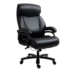 vinsetto big and tall executive office chair 396lbs with wide seat, home high back pu leather chair with adjustable height, swivel wheels, black