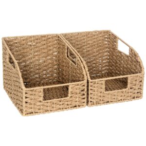 storageworks storage baskets for organizing, wicker baskets with built-in handles, handwoven round paper rope wicker storage baskets, wicker baskets for shelves storage, orange, 2 pack