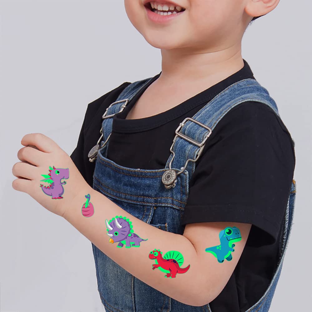 Dinosaur Glow Temporary Tattoos for Kids,Dinosaur theme Luminous Tattoos Stickers,Glow In The Dark Tattoos for Boys and Girls,Face Makeup Fake Tattoos,Holiday Party Supplies Gifts for Children