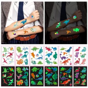 Dinosaur Glow Temporary Tattoos for Kids,Dinosaur theme Luminous Tattoos Stickers,Glow In The Dark Tattoos for Boys and Girls,Face Makeup Fake Tattoos,Holiday Party Supplies Gifts for Children