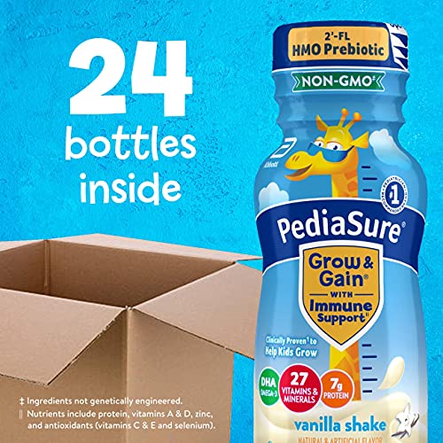 PediaSure Grow & Gain with 2âââ€š¬ââ€ž¢-FL HMO Prebiotic, Kids Nutrition Shake, Vitamins C, E, B1, B2, Non-GMO, Vanilla, Bottle, 8 Fl Oz, 24 Count