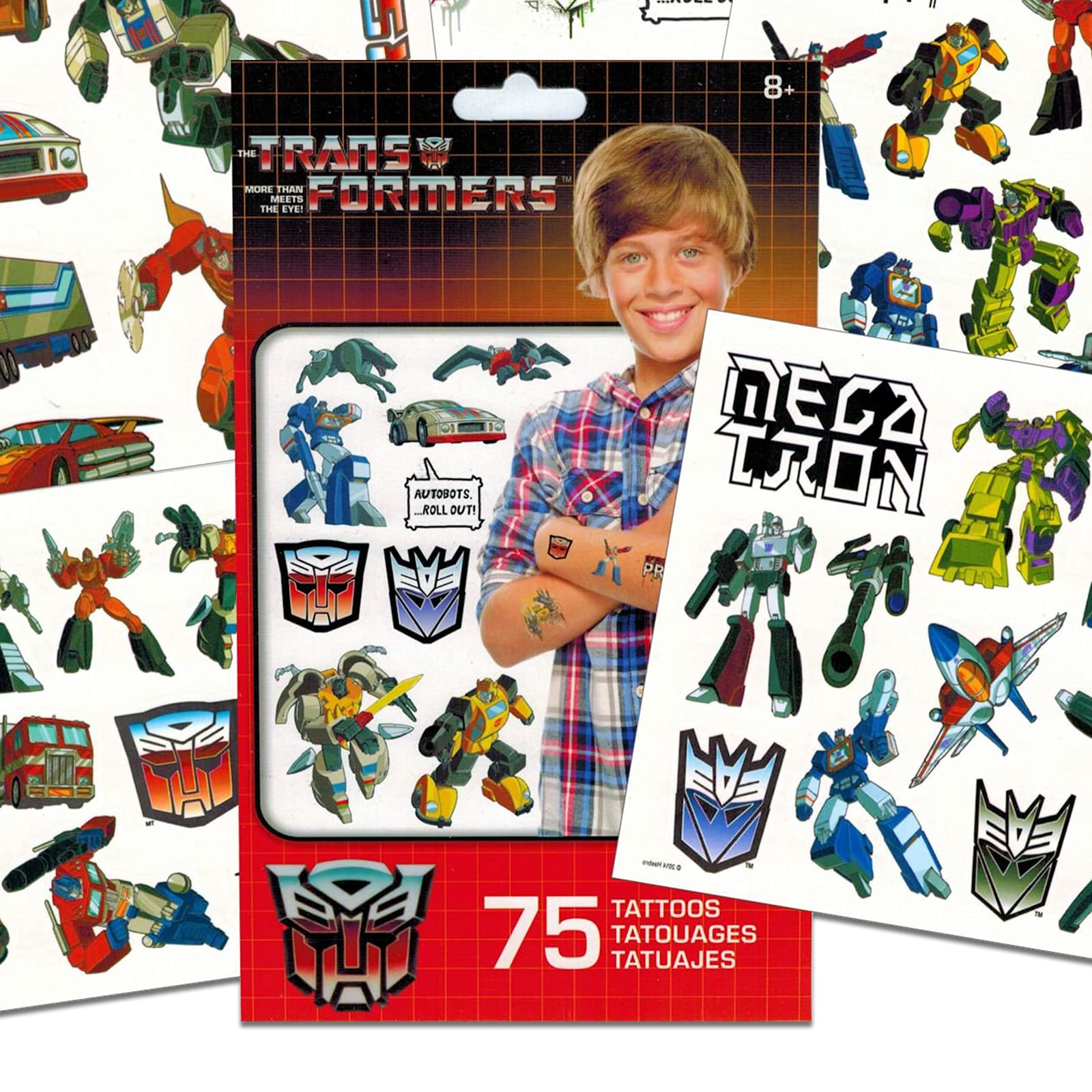 Transformers Temporary Tattoos Party Pack Bundle - 75 Transformers Tattoos for Kids Plus Rex-Man Door Hanger (Transformers Party Favors)