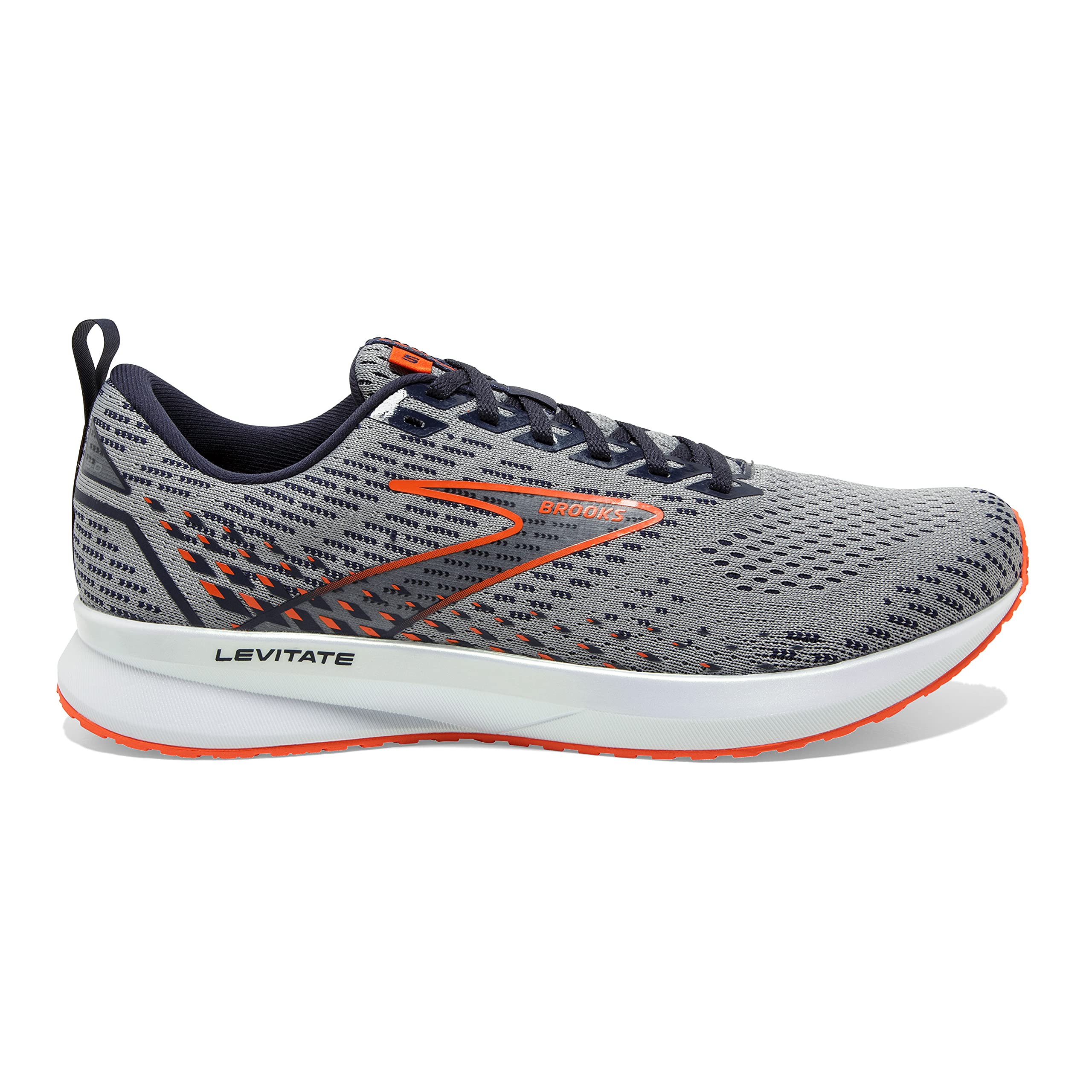 Brooks Men's Levitate 5 Neutral Running Shoe - Grey/Peacoat/Flame - 11.5 Medium