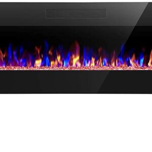 R.W.FLAME 68 inch Recessed and Wall Mounted Electric Fireplace, Ultra Thin and Low Noise,Fit for 2 x 6 Stud, Remote Control with Timer,Touch Screen,Adjustable Flame Color and Speed