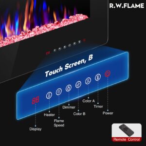 R.W.FLAME 68 inch Recessed and Wall Mounted Electric Fireplace, Ultra Thin and Low Noise,Fit for 2 x 6 Stud, Remote Control with Timer,Touch Screen,Adjustable Flame Color and Speed