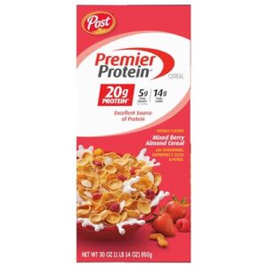 Post Premier Protein Mixed Berry Almond cereal, high protein cereal, protein rich breakfast or snack made with real berries and almonds, 30 Ounce - 1 Count