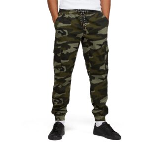 mens stretch twill comfort fit elastic waist cargo jogger pants combat camo medium