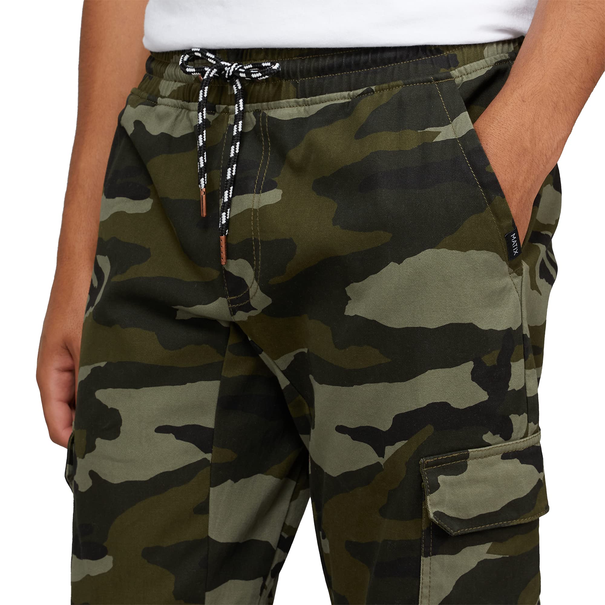 Mens Stretch Twill Comfort Fit Elastic Waist Cargo Jogger Pants Combat Camo Medium