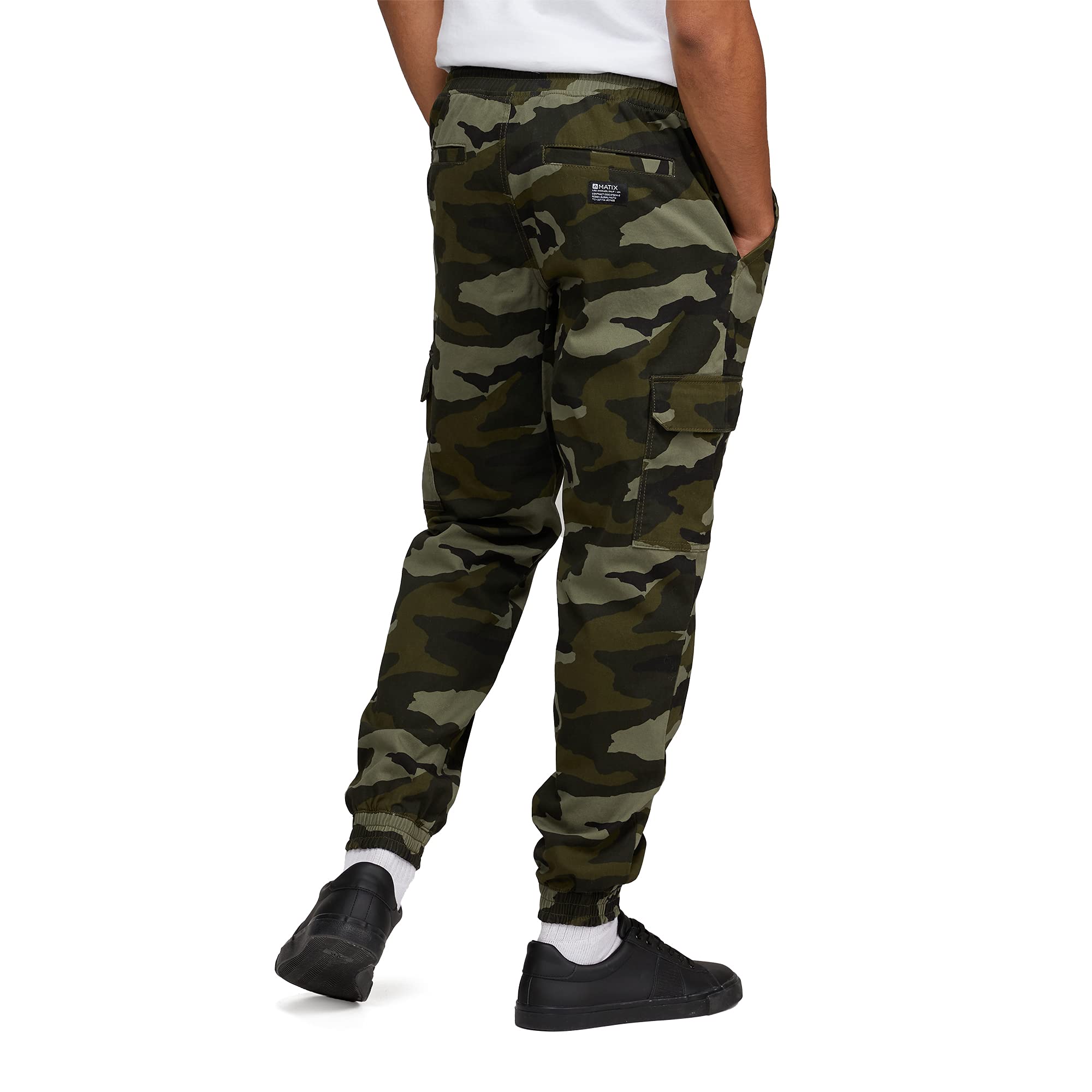 Mens Stretch Twill Comfort Fit Elastic Waist Cargo Jogger Pants Combat Camo Medium