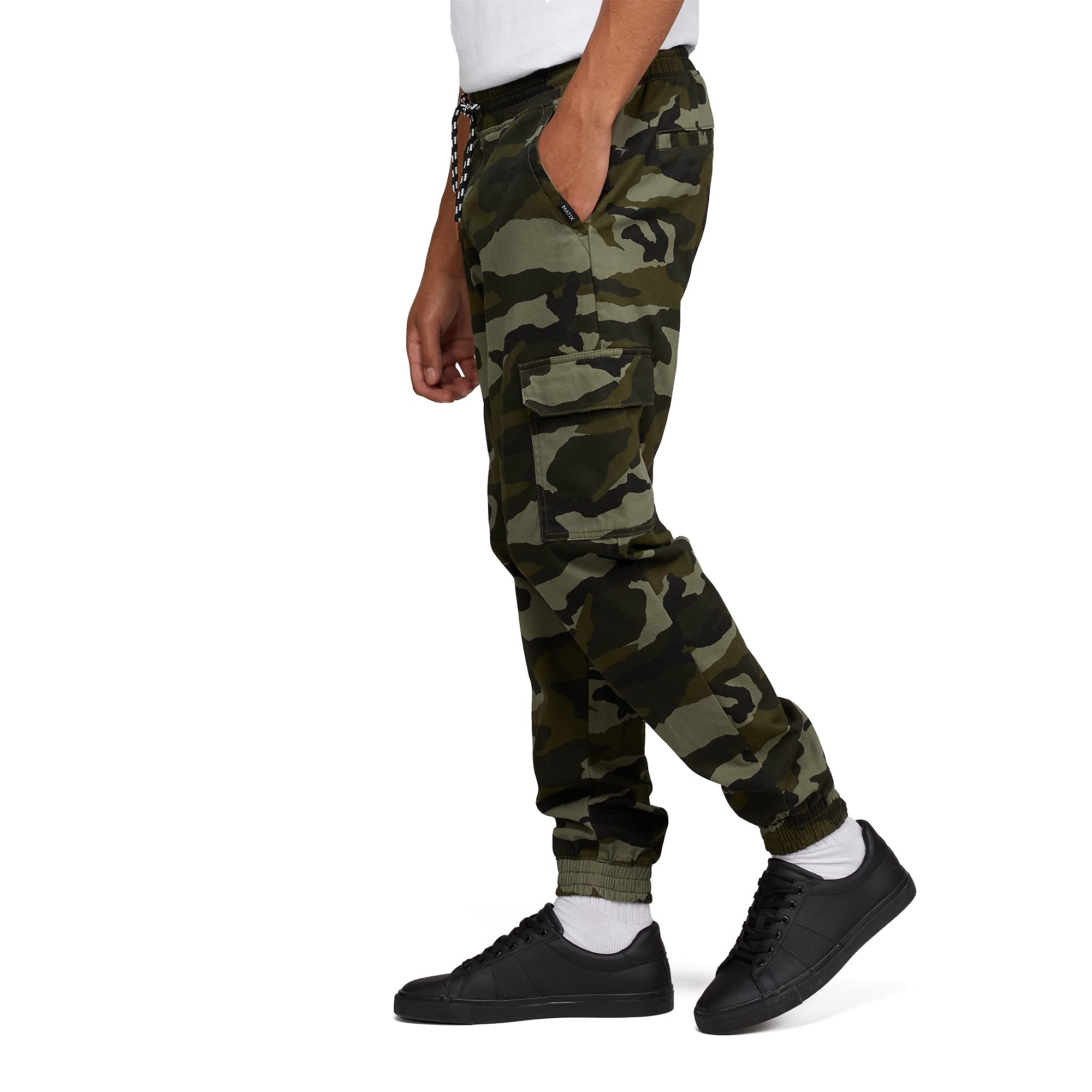 Mens Stretch Twill Comfort Fit Elastic Waist Cargo Jogger Pants Combat Camo Medium