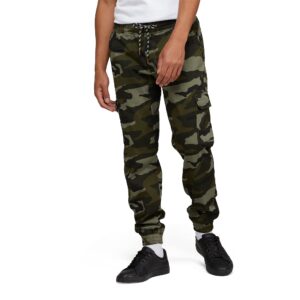 Mens Stretch Twill Comfort Fit Elastic Waist Cargo Jogger Pants Combat Camo Medium