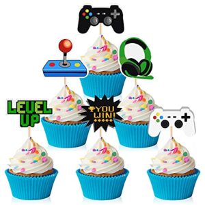 miahart 60 pcs video game themes cake toppers 6 styles cupcake picks decorations for kids gaming birthday fans party favors