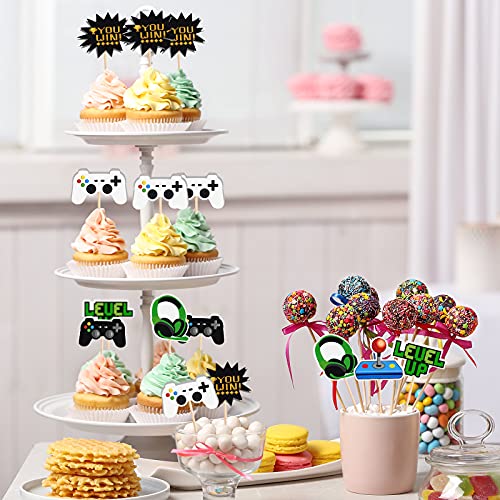 MIAHART 60 Pcs Video Game Themes Cake Toppers 6 Styles Cupcake Picks Decorations for Kids Gaming Birthday Fans Party Favors