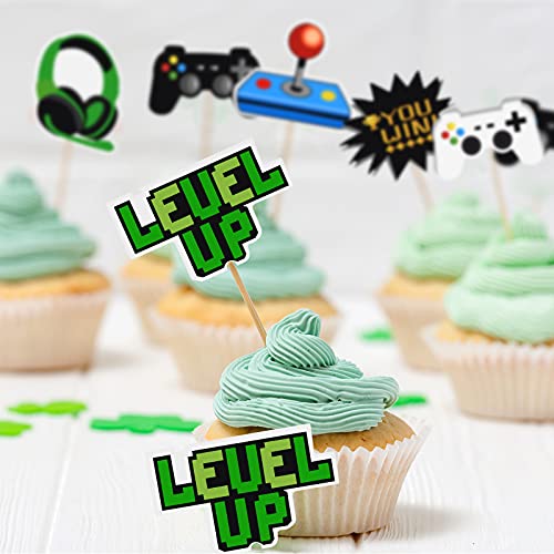 MIAHART 60 Pcs Video Game Themes Cake Toppers 6 Styles Cupcake Picks Decorations for Kids Gaming Birthday Fans Party Favors