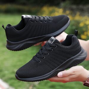 Hbeylia Golf Walking Shoes for Women Men Fashion Lace Up Lightweight Slip On Athletic Sneakers Outdoor Sport Running Hiking Tennis Shoes for Boys Girls Back to School Work Nursing Shoes Black