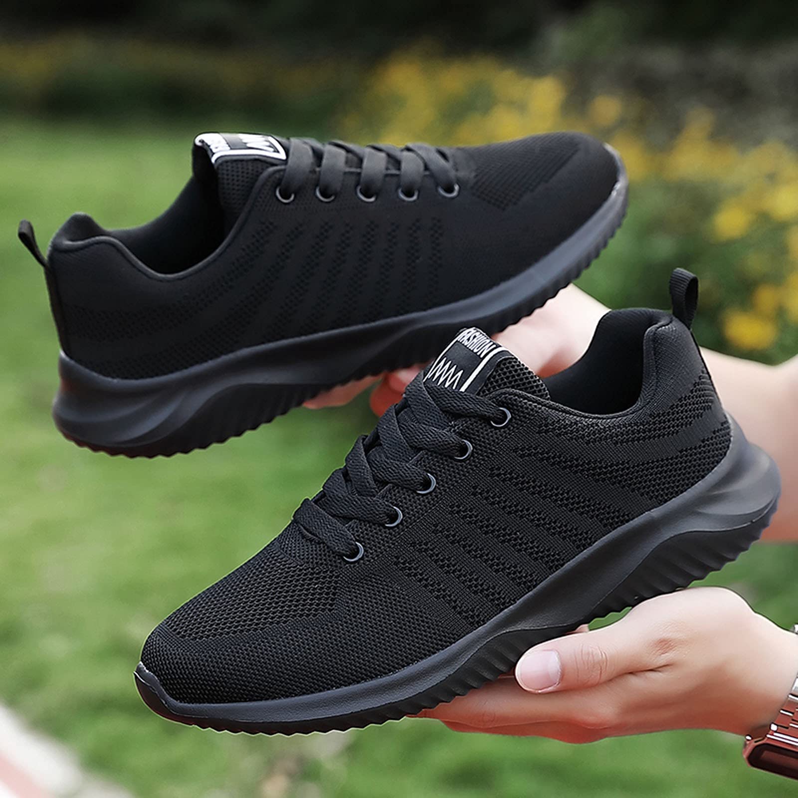 Hbeylia Golf Walking Shoes for Women Men Fashion Lace Up Lightweight Slip On Athletic Sneakers Outdoor Sport Running Hiking Tennis Shoes for Boys Girls Back to School Work Nursing Shoes Black