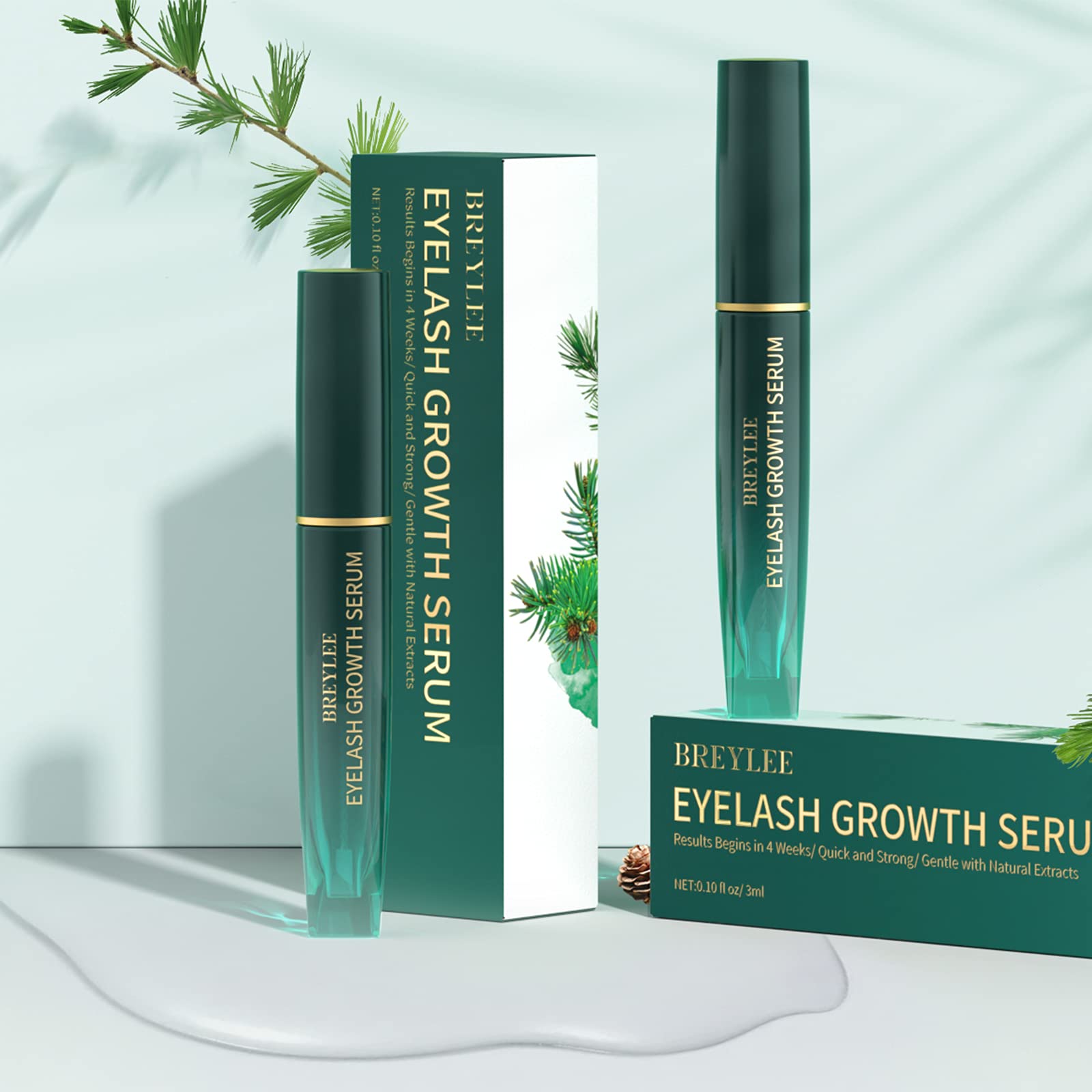 Eyelash Growth Serum, BREYLEE Eyelash Serum for Eyelash Growth Lash Growth Serum, Lash Serum, Eyelash Conditioner, Lash boost Serum for Longer, Fuller Thicker Lashes & Eyebrows(Gold, 3ML/ 0.1 Fl. Oz)