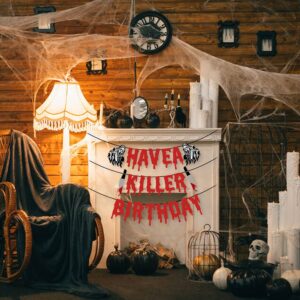 Quimoy Have a Killer Birthday Decorations, Halloween Banner Decorations, with 12 Pcs Bat Wall Sticker Décor Party,Kid Party,Haunted House Decor