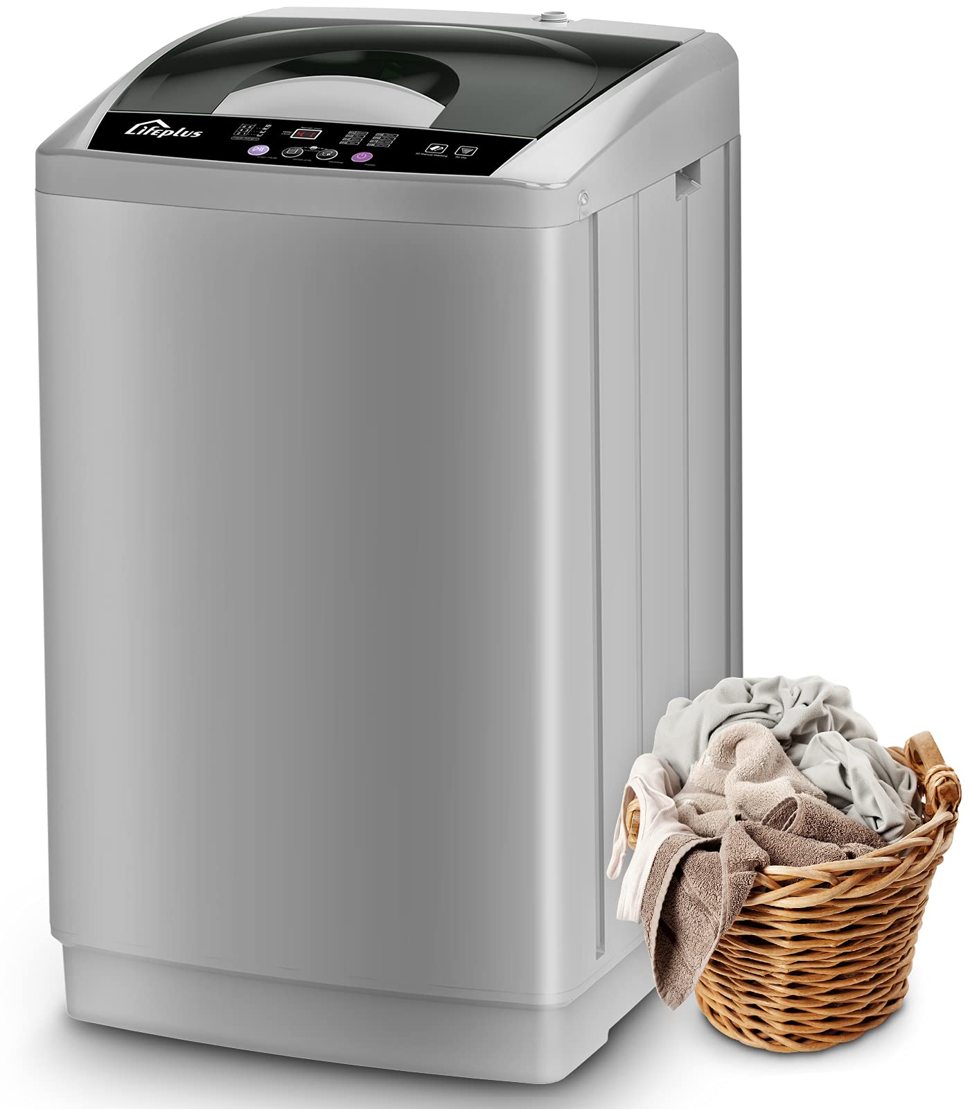 LifePlus Full Automatic Washing Machine, 1.8 cuft Compact Laundry Washer 12lbs Capacity w/Drain Pump, Faucet Adaptor, 8 Programs & 6 Water Levels for Apartment Home Dorm