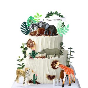 25 pcs jungle animal cake toppers, safari animals figure toys picks jungle wild one animals cake decorations for baby shower safari party holiday party