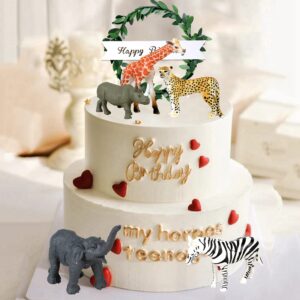 25 PCS Jungle Animal Cake Toppers, Safari Animals Figure Toys Picks Jungle Wild One Animals Cake Decorations for Baby Shower Safari Party Holiday Party