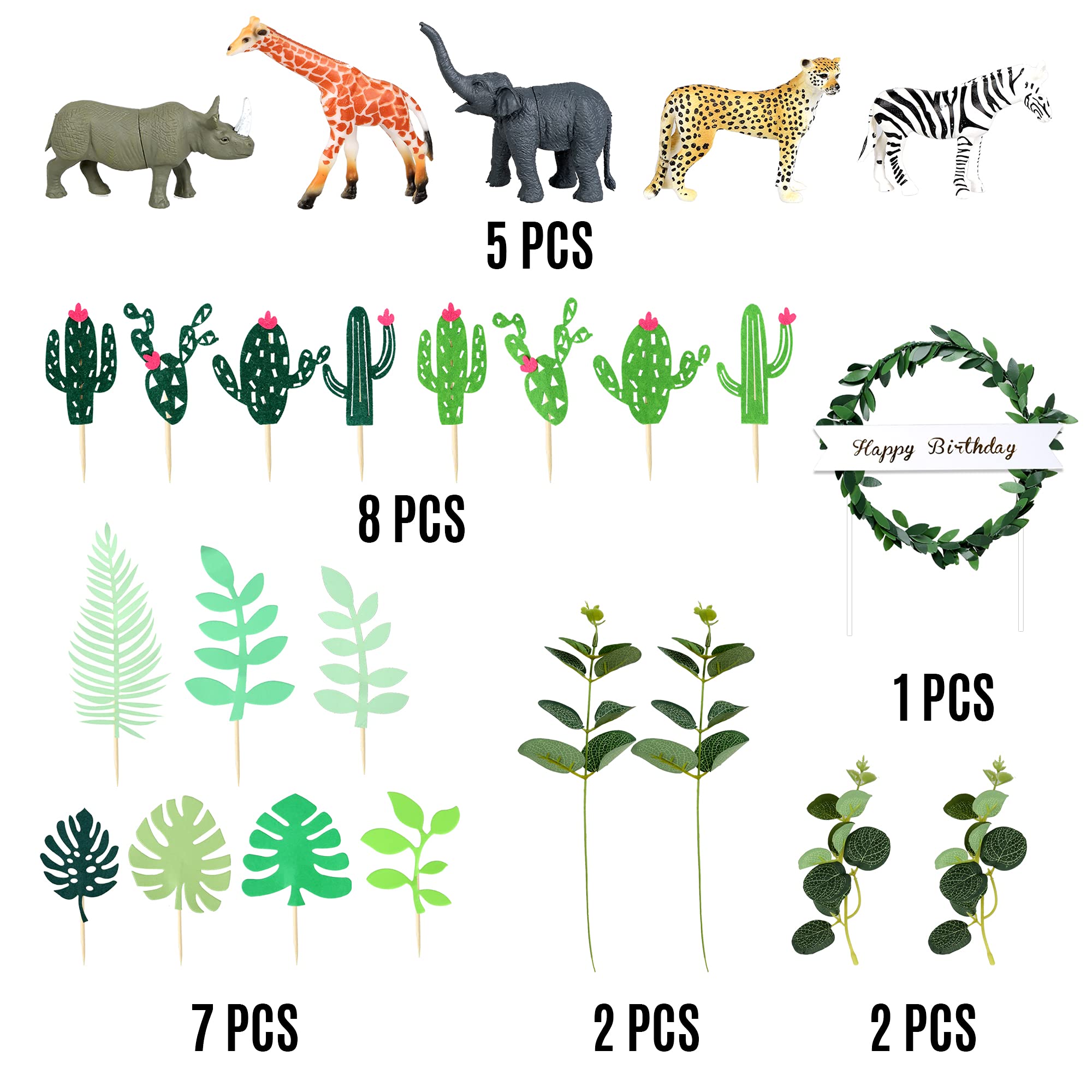 25 PCS Jungle Animal Cake Toppers, Safari Animals Figure Toys Picks Jungle Wild One Animals Cake Decorations for Baby Shower Safari Party Holiday Party