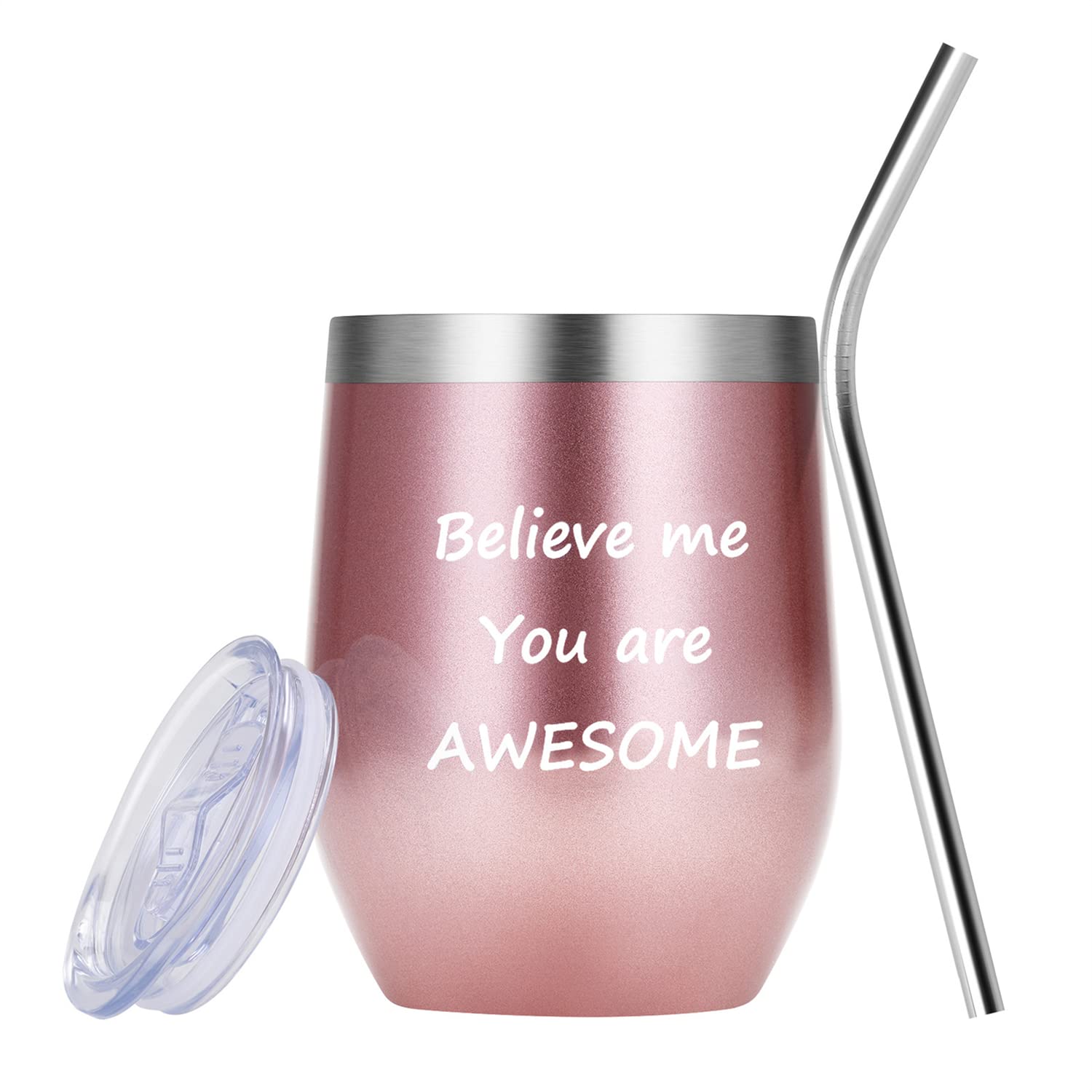 Wine Tumbler with Lid and Straw, Vacuum Coffee Mug, Gifts for Women Men Mom Dad Employee, Mothers Day Gifts for Mom, Employee Gifts, Coworkers Gifts for Women, Office Gifts for Coworkers